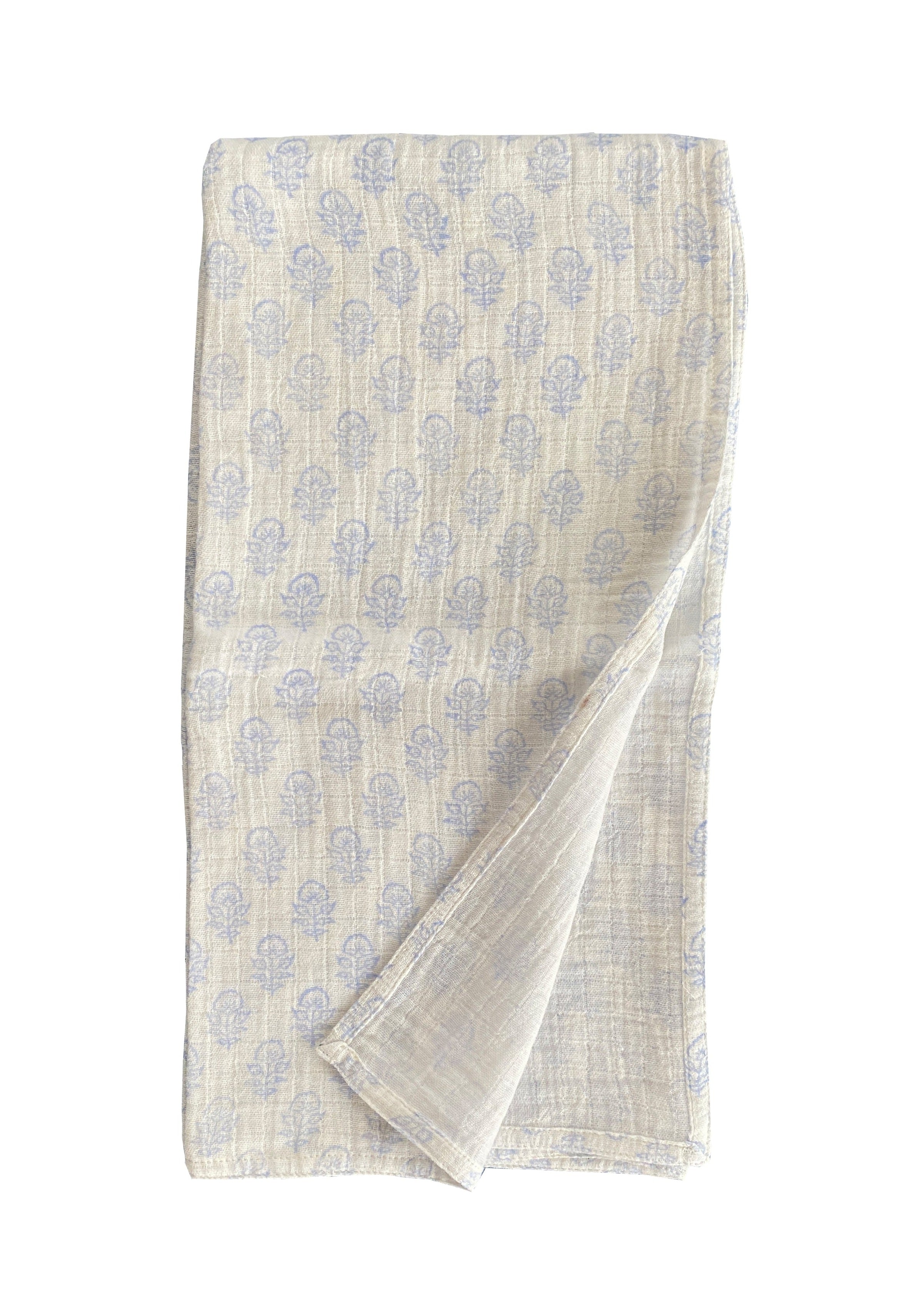Large Blue Block Print Muslin Square – Kapara London